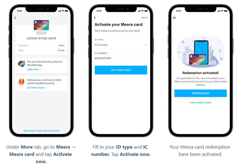 Setel Help - How do I activate my Mesra card?