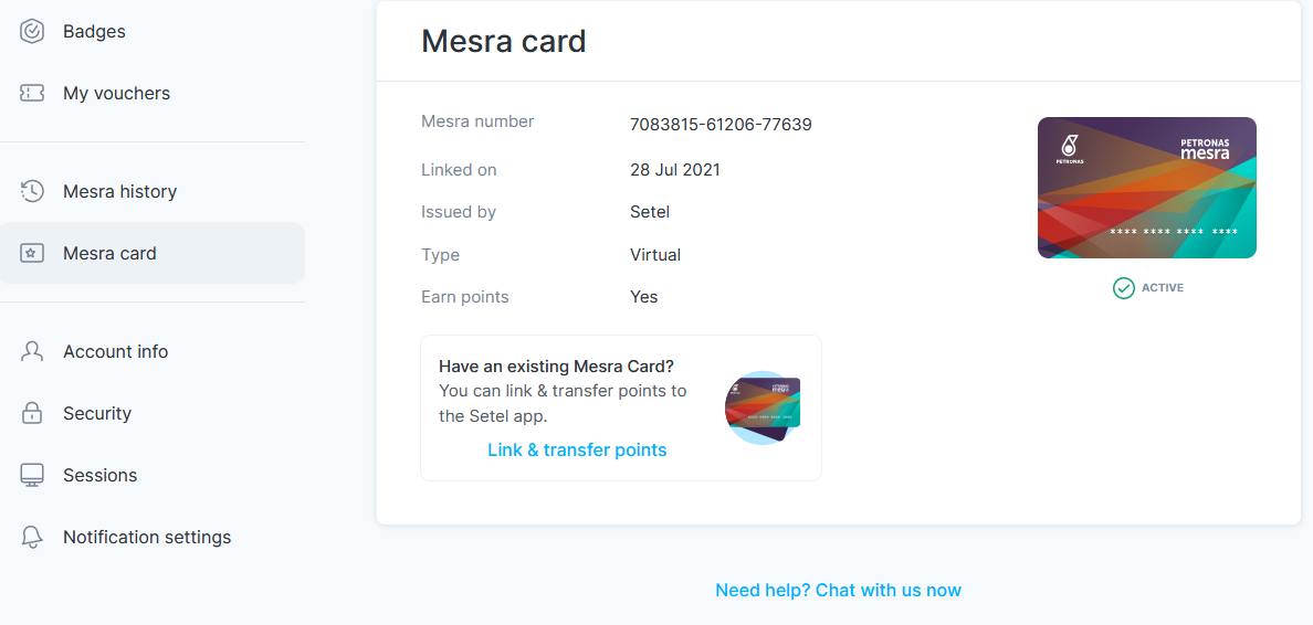 Setel Help - How do I link my physical Mesra card?