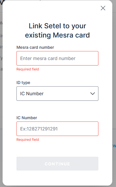Setel Help - How do I link my physical Mesra card?