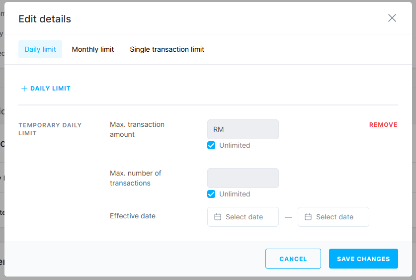 Setel Help - How do I set up the transaction limit for a card?
