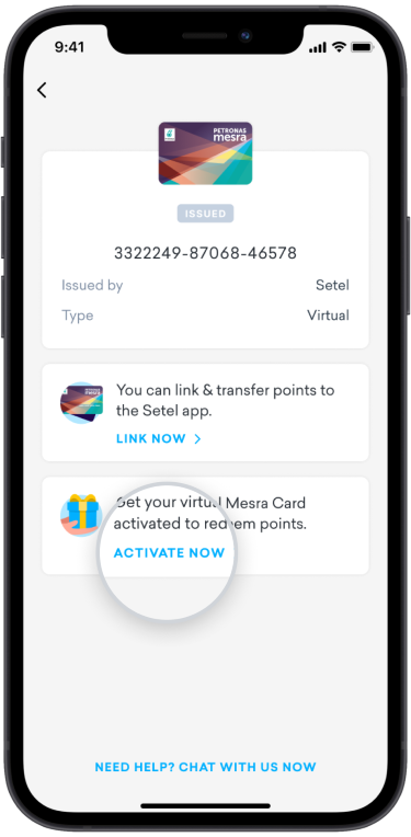 Setel Help - How do I activate my digital Mesra Rewards card?