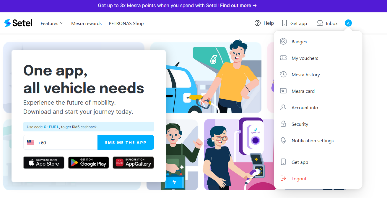 Setel Help - How do I check my Mesra Rewards points history through the Setel website?